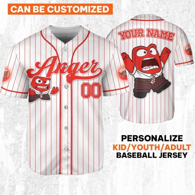 Custom Disney Inside Out Anger Simple Baseball Jersey - Wondermento Custom Disney Inside Out Anger Simple Baseball Jersey - Wondermento